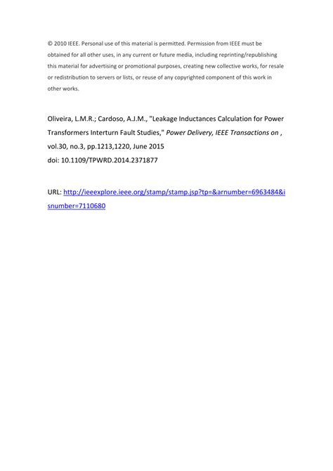 Pdf Leakage Inductances Calculation For Power Transformers Interturn