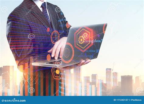 Businessman Using Laptop With Html Code Stock Image Image Of Analytics Language 111243137