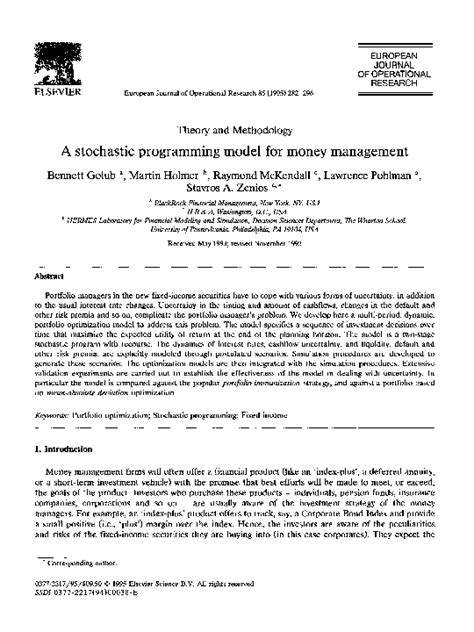 Pdf A Stochastic Programming Model For Money Management