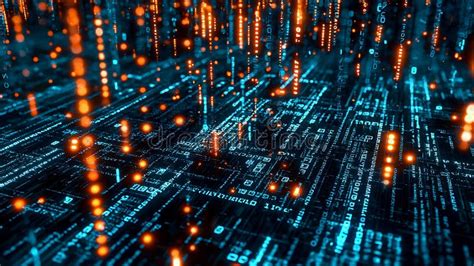 Abstract Digital Data Stream Futuristic Technology Background Orange Blue Code Flow Cyber Space