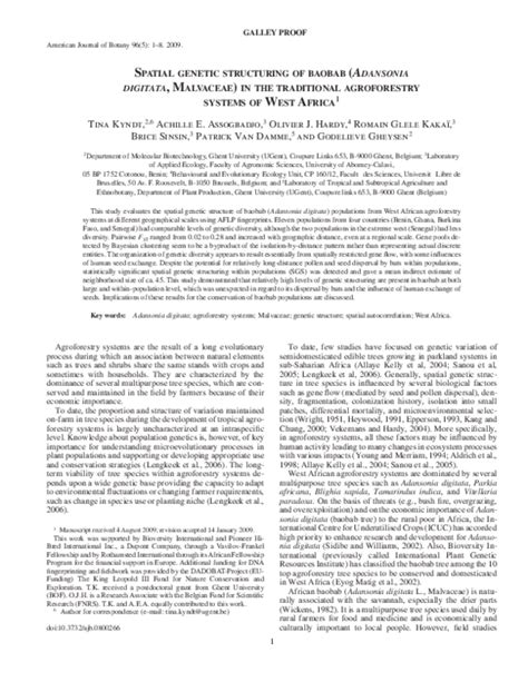 Pdf Spatial Genetic Structuring Of Baobab Adansonia Digitata