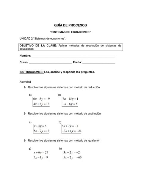 Solucionario Guia Sistema De Ecuaciones Pdf Ecuaciones Objetos