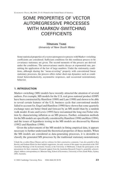 Pdf Some Properties Of Vector Autoregressive Processes With Markov Switching Coefficients