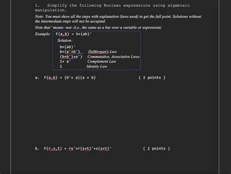 Solved 1 Simplify The Following Boolean Expressions Using