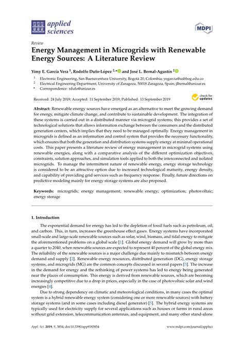 PDF Energy Management In Microgrids With Renewable Energy Sources A Literature Review