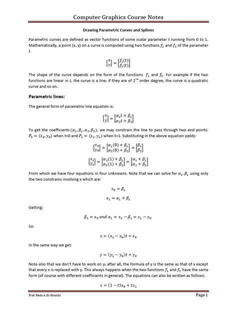 Drawing Parametric Curves And Splines Pdf Equations Matrix Mathematics