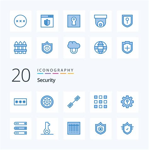 20 Security Blue Color Icon Pack Like Lock Code Safety Buttons Link