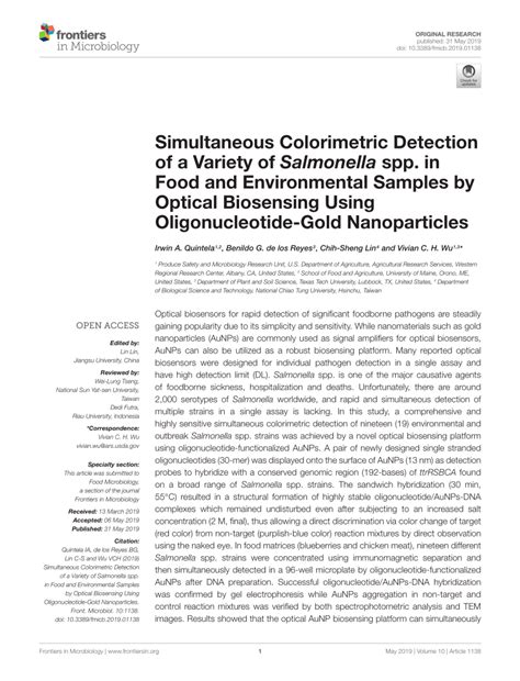 Pdf Simultaneous Colorimetric Detection Of A Variety Of Salmonella Spp In Food And