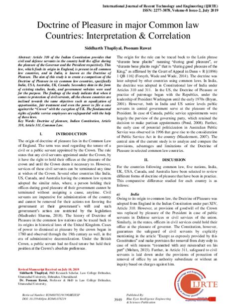 Pdf Doctrine Of Pleasure In Major Common Law Countries