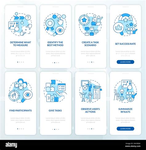Usability Test Plan Blue Onboarding Mobile App Screen Set Stock Vector Image And Art Alamy