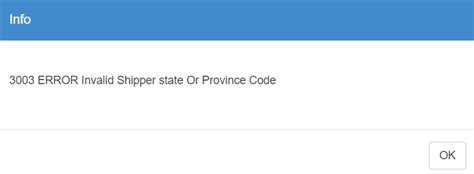 3003 Error Invalid Shipper State Or Province Code Solution
