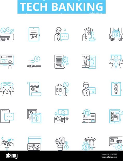 Tech Banking Vector Line Icons Set Tech Banking Online Mobile Security Fraud Digital