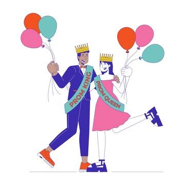 High School Couple Prom Queen King Cartoon Flat Illustration Premium