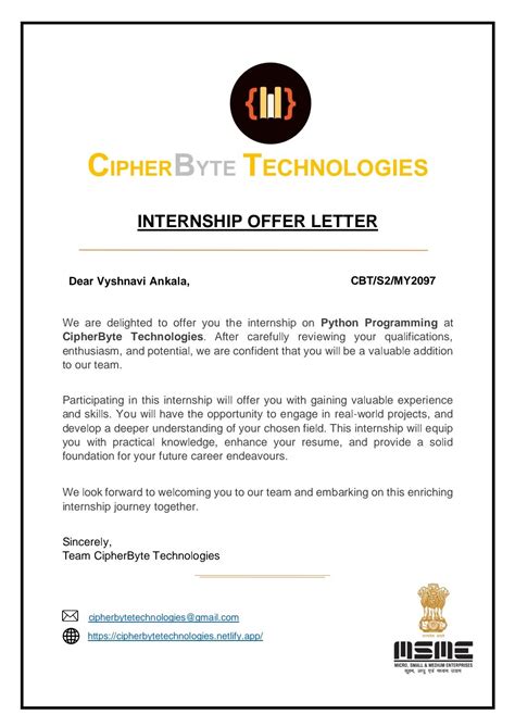 Ankala Vyshnavi On Linkedin Internship Pythonprogramming Career Cipherbytetechnologies