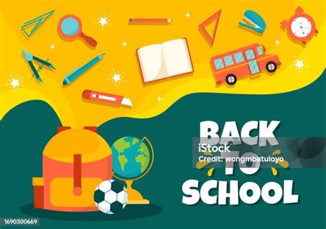 학교 벡터 일러스트레이션으로 돌아가기 학교 요소 및 교육 배경을 위한 학습 장비 어린이 플랫 만화 손으로 그린 템플릿 공부에 대한 스톡 벡터 아트 및 기타 이미지 Istock