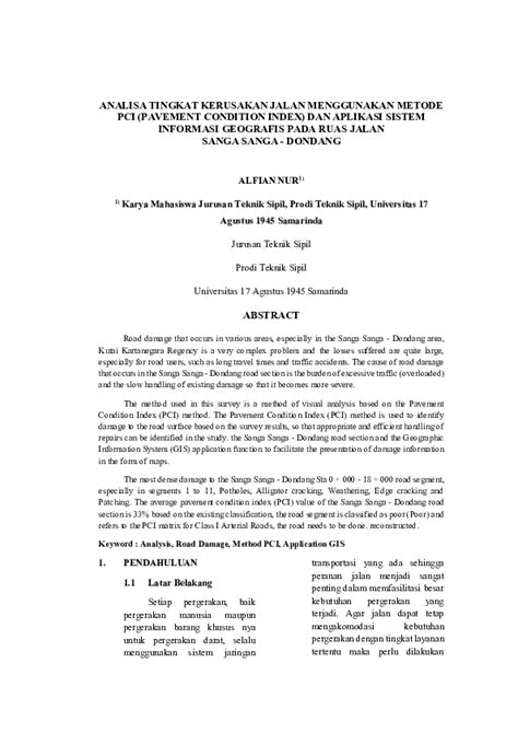 Pdf Analisa Tingkat Kerusakan Jalan Menggunakan Metode Pci Pavement Condition Index Dan