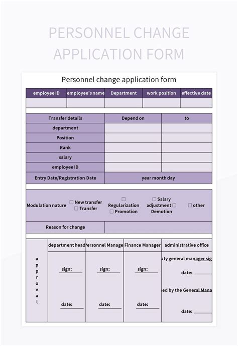 Personnel Change Application Form Excel Template And Google Sheets File For Free Download