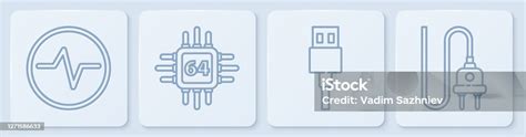 세트 라인 전기 회로 구성 표 usb 케이블 코드 마이크로 회로 cpu 및 전기 플러그프로세서 흰색 정사각형 버튼 벡터 usb