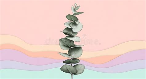 Illustration Of A Eucalyptus Branch Eucalyptus Spp Featuring Rounded