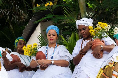 Candomble Members In Traditional Clothes For The Religious Festival In