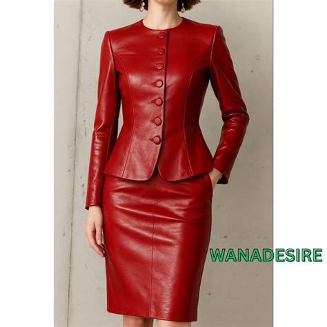 Leather Skirt Suit Set Etsy