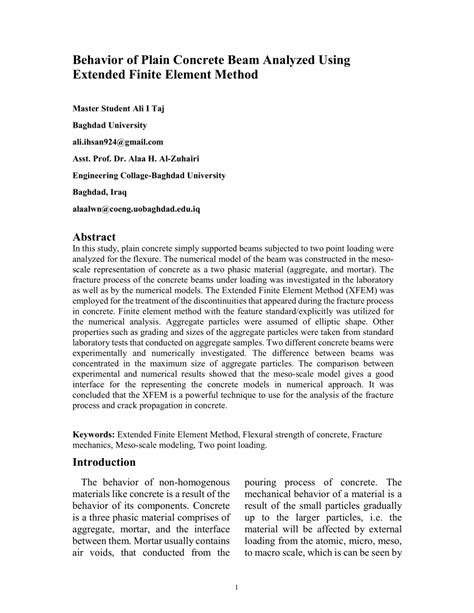 pdf behavior of plain concrete beam analyzed using extended finite