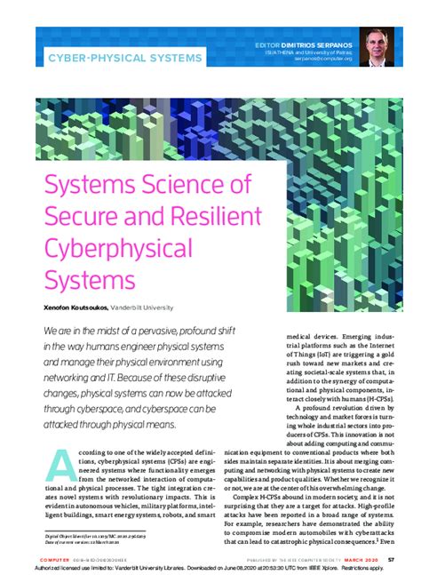 Pdf Systems Science Of Secure And Resilient Cyberphysical Systems
