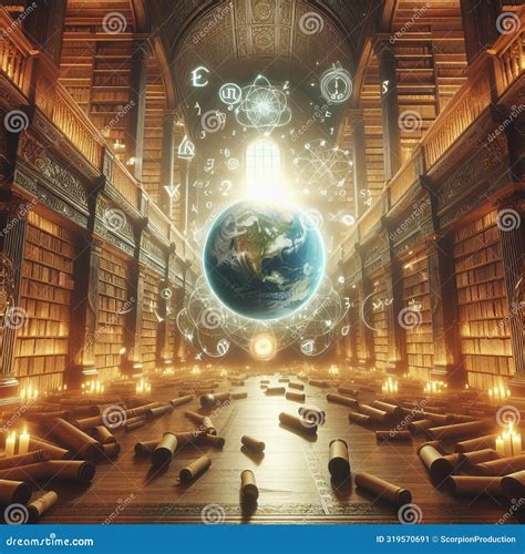 Mystical Library with Earth and Astrological Symbols Stock Image - Image of alchemy, archive ...