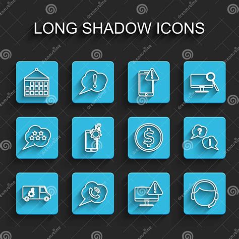 Set Line Car Service Speech Bubble With Phone Call Calendar Monitor Exclamation Mark Man