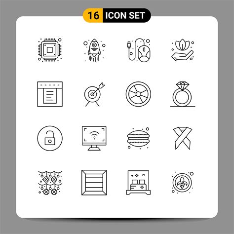 Set Of 16 Modern Ui Icons Symbols Signs For Aim Web Mouse Tabs Leaf Editable Vector Design