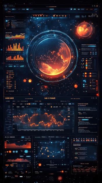 Futuristic Interface With Data Visualization And Orange Planet