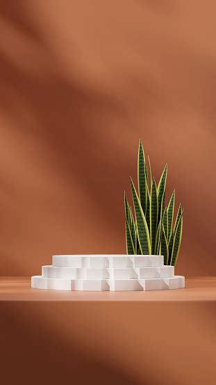 3d 렌더링 갈색 이미지 모형 템플릿 흰색 단계 연단은 뱀 공장과 함께 세로 레이아웃에 있습니다 0명에 대한 스톡 사진 및 기타