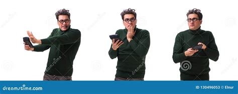 The Nerd Young Man With Calculator Isolated On White Stock Image