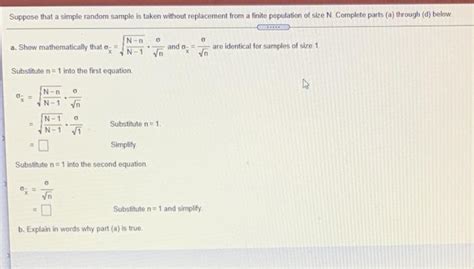 solved suppose that a simple random sample is taken without