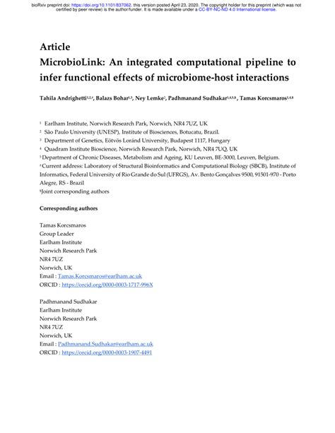 Pdf Microbiolink An Integrated Computational Pipeline To Infer Functional Effects Of