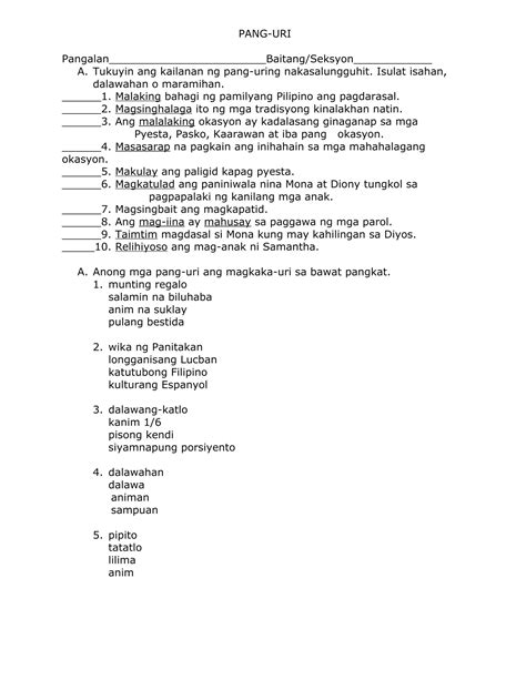 Kailanan Ng Pang Uri Interactive Worksheet Edform