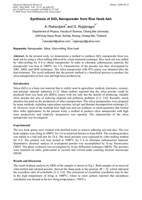 Synthesis Of Sio2 Nanopowder From Rice Husk Ash Scientific