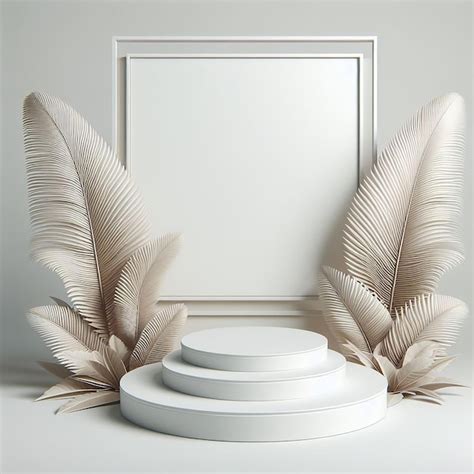 색 3d 피데스텔 빈 배경 프레임 현실적인 잎 프리미엄 사진