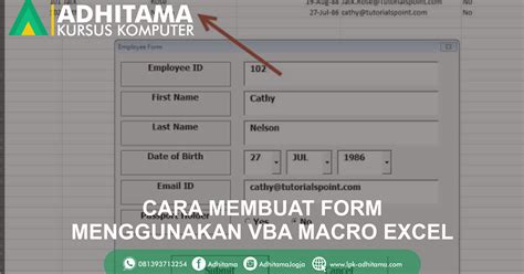 Belajar Membuat Form Sederhana Menggunakan VBA Macro Excel Kursus Komputer Bersertifikat Di