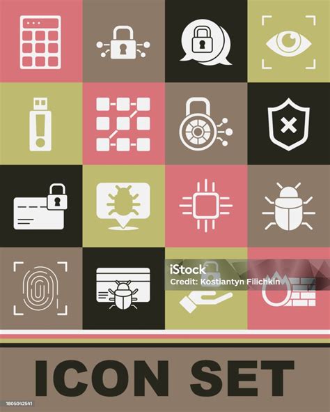 Set Firewall Security Wall System Bug Shield With Cross Mark Cyber