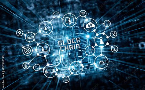 Blockchain Technology And Network Concept Block Chain Text And Network Icons Connection On