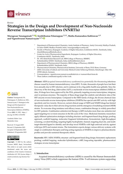 Pdf Strategies In The Design And Development Of Non Nucleoside Reverse Transcriptase