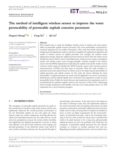 Pdf The Method Of Intelligent Wireless Sensor To Improve The Water Permeability Of Permeable