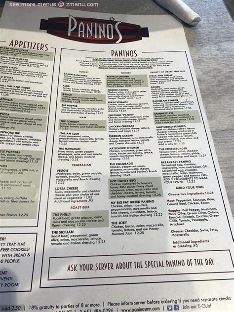 Menu At Paninos Pub And Bar Shoreview