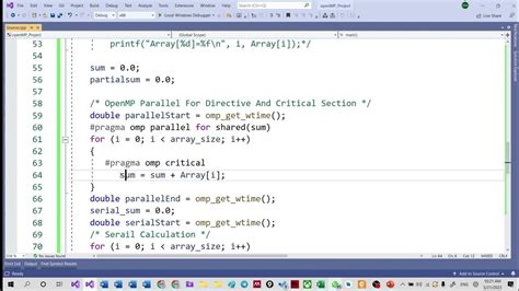 22 Openmp Example Sum Of Array Elements Using Critical With Time Measuring Youtube