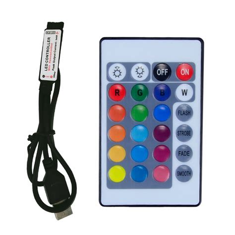USB 24 Key RGB LED Controller 5V IR Remote RGB LED Dimmer Interface 4 Pin Apply To 2835 5050