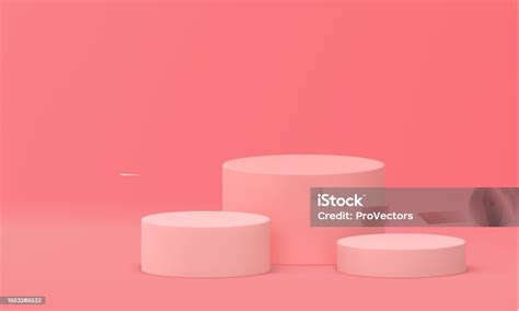 3d 받침대 핑크 패션 어워드 아레나 3 실린더 레벨 스탠드 디자인 현실적인 벡터 일러스트 레이 션 0명에 대한 스톡 벡터 아트