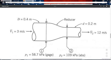 solved a reducer in a piping system is shown evaluate the
