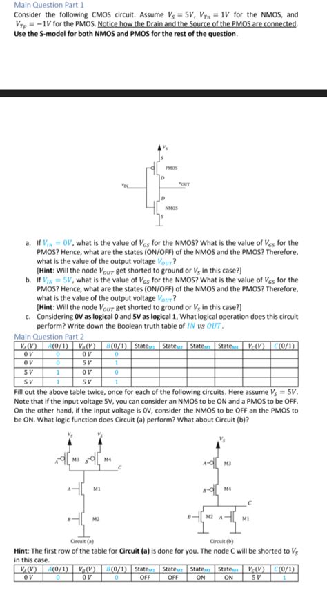 Solved Main Question Part Consider The Following CMOS Chegg Com