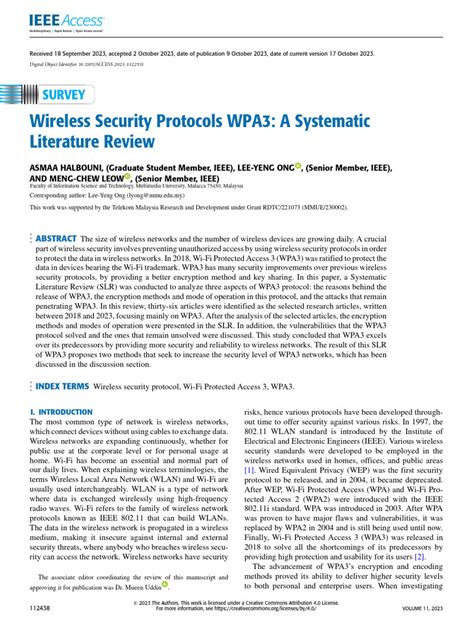 Wireless Security Protocols Wpa3 A Systematic Literature Review Pdf Wireless Lan